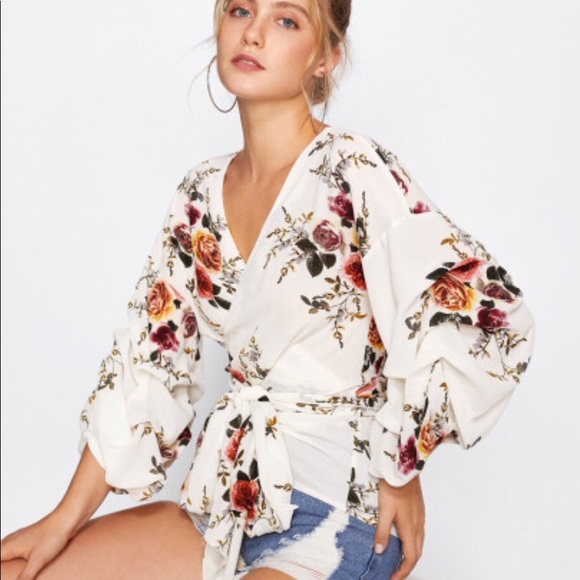 Tops | Floral Wrap Blouse Nwot | Poshmark